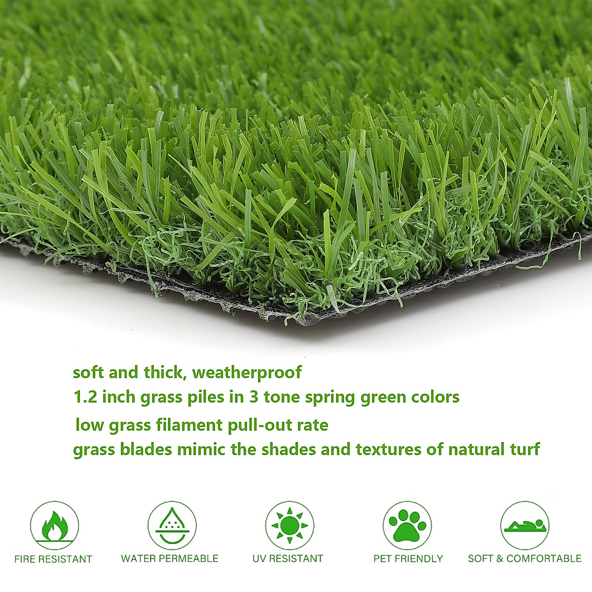 SHACOS Artificial Grass Rug 3x5 Feet 1.2 inch Outdoor Fake Grass Turf Mat Turf Grass Rugs with Drainage Holes Grass Carpet for Dogs Gym Patio Yard Balcony Landscape Lawn Deck Decor