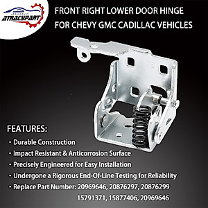 Lower Door Hinge Front Right Passenger Side | Replacement for 2007-2014 Chevy Silverado Suburban Tahoe Avalanche GMC Sierra Yukon Cadillac Escalade | Replaces# 20969646