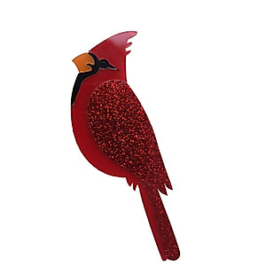 Generic Bird Brooch Pin for Women and Men, Acrylic Cardinal Red Bird Christmas Pin with Glitter, Winter Bird Jewelry for the Holidays