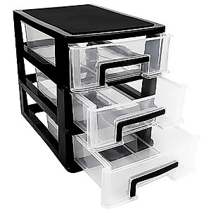 LNQ LUNIQI 3 Tier Plastic Drawer Type Closet,Portable Storage Cabinet Sundries Storage Cosmetics Jewelry Storage Box for Home Office(Black &Transparent)