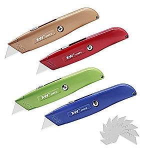 XW Retractable Utility Knife, Aluminum Alloy Box Cutter-Assorted Colors, Extra 10 Blades Included,4-Pack
