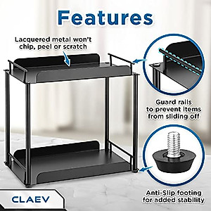Claev Bathroom Organizer (Black, 13x8x12 Inch) 2 Tier Space Saver Cosmetic Vanity Shelf, Countertop/Counter Sink Storage Tray for Kitchen, Bath, Dresser, Bedroom, Makeup Table