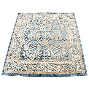 Unique Loom Salzburg Collection Classic Traditional Design Oriental Inspired with Intricate Border Area Rug, 4 ft, Blue/Beige