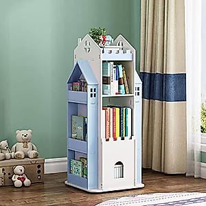 MYOYAY Rotating Bookshelf Kids 360° Rotating Children's Bookcase 3 Tier Swivel Bookshelf Stackable Book Dhelf Organizer Blue Kids Book Display Shelf for Home Child's Bedroom
