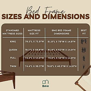 Bme Dinkee Solid Wood Platform Bed Frame and Alden Solid Wood Nightstand with 1-Drawer for Bedroom Collection - Easy Assembly, Mid Century Style (Dark Chocolate, Queen)