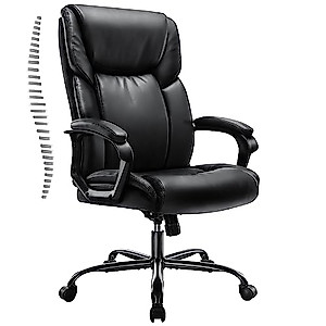 Executive Office Chair - Height Adjustable High Back Computer Chair, Ergonomic Home Office Desk Chair with Wheels, Armrest, and Headrest - 360° Swivel PU Leather Chair for Adults, Black.