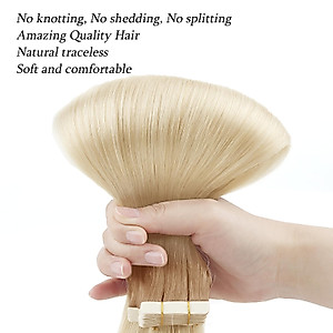 ABH AMAZINGBEAUTY HAIR Rooted Tape in Hair Extensions, Remy Human Hair, 20 Pieces 50 Grams, Platinum Blonde with Dirty Blonde Roots, 20 Inch