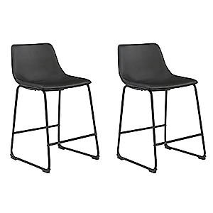 Signature Design by Ashley Centiar 24" Counter Height Modern Bucket Barstool, 2 Count, Black