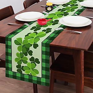St.Patrick's Day Shamrock Table Runner for St.Patricks Buffalo Plaid Table Decoration (13 x 72 inch)