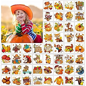 HOWAF 96 Pieces Fall Temporary Tattoos,48 Styles Fall for Jesus Temporary face Tattoos Stickers for girls boys,Thanksgiving Harvest Fake Tattoos with turkeys,pumpkins,maple leaves for Happy Fall party