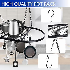 Vipush Ceiling Pot Rack, Pot and Pan Rack Mounted Cookware Storage Rack - Hanging Pot and Pan Hanging Rack Organizer with 10 Hooks for Kitchen Organization, 31.5 x 15.7inch