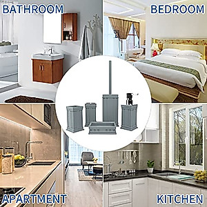 Bathroom Accessories Set 5 - Soap Dispenser, Toothbrush Holder, Bathroom Tumbler, Toilet Brush, Soap Dish, Housewarming Gift Set, New Apartment Essentials-Grey