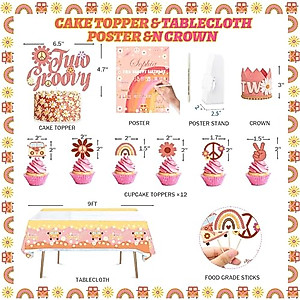 122 PCs Two Groovy Party Decorations, Fiesec Two Groovy Boho Daisy Hippie Second Birthday Party Backdrop Balloon Garland Banner Tablecloth Cake Cupcake Topper Crown Poster