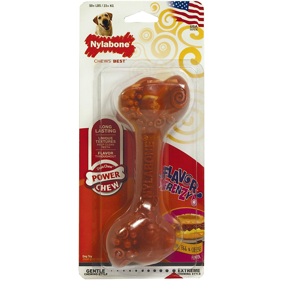 Nylabone Power Chew Flavor Frenzy Bone Chew Toy for Dogs, Indestructible Chew Toys for Aggressive Chewers, Bacon Flavor, X-Large/Souper - 50+ lbs. (1 Count)