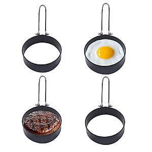 3inch Nonstick Egg Rings Set of 4, Round Crumpet Egg Maker Molds for English Muffins Pancake Cooking Griddle, Round Egg Cooker Rings for Camping Indoor Breakfast Sandwich Burger