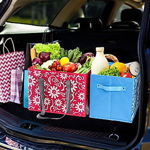 yarlung 4 Pack Reusable Grocery Bags, Collapsible Large Storage Box Bag with Reinforced Bottom and Handle, Heavy Duty Foldable Shopping Tote Bags for Groceries, Clothes, Toys Organizer