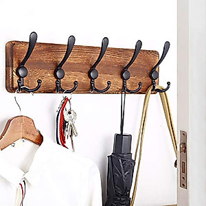 WEBI Coat Rack Wall Mount,Coat Hooks Wall Mounted,16’’ Hole to Hole,Wood Coat Hanger Wall,Hook Rack Rail,5 Triple Hooks for Hanging Coats,Jacket,Clothes