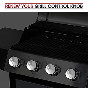 Unicook Grill Control Knob, 4 Pack Gas Burner Replacement Knobs, Chrome Plated Plastic with Nonslip Grip, Fits BBQ Gas Grills with D Shaped Valve Stem, Including 4 Knobs and 12 Adaptors