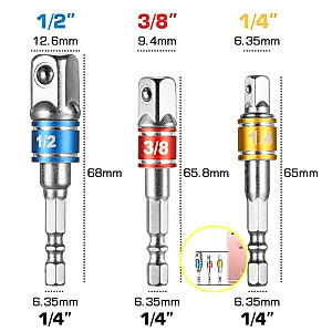 Tools Impact Socket Adapter Set 3pcs Joint Socket 1/4 3/8 1/2 In Hand Power Wrench Ratchet Drill Adapter/Extension Set Turns Power Drill Into High Speed Nut Driver with Right Angle Drill Adaptor