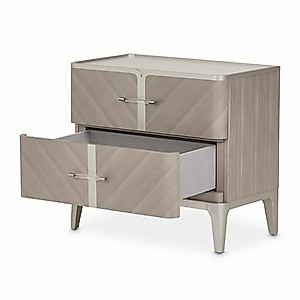 MICHAEL AMINI Lanterna Wood & Marble Nightstand in Silver Mist