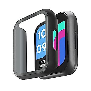TUDIA Easy Snap On Tempered Glass Compatible for Wyze Smart Watch 47mm, Full Coverage Tough PC Case with Screen Protector Bubble-Free Anti Fingerprint HD Protective Case Cover