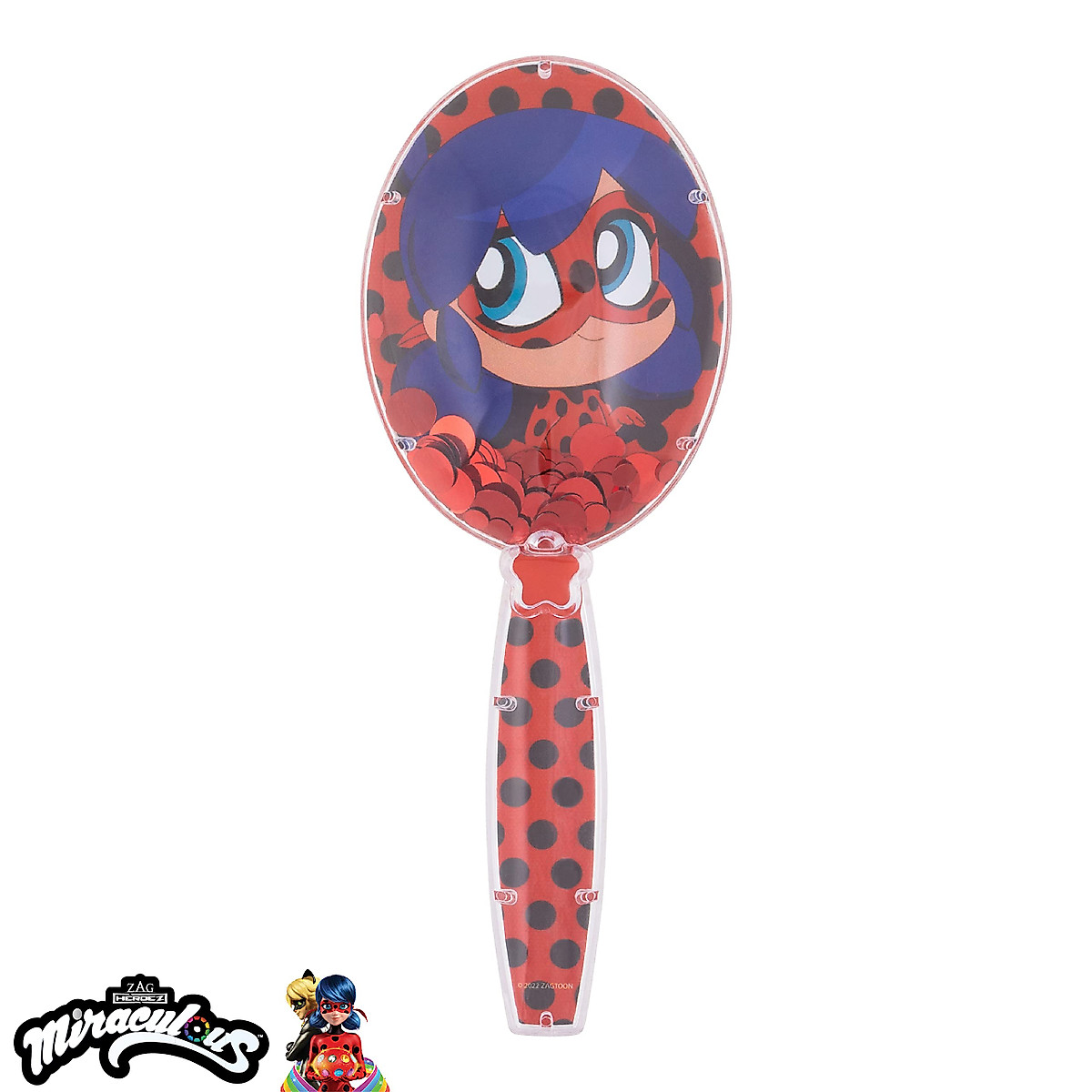 Miraculous Hair Brush with Magical Sparkling Stars Ladybug Confetti Hair Brush - Kids Hair Brush Ages 3+