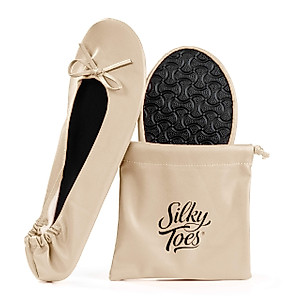 Silky Toes Foldable Flats for Women Purse Ballet Shoes Ballerina Slippers Nude