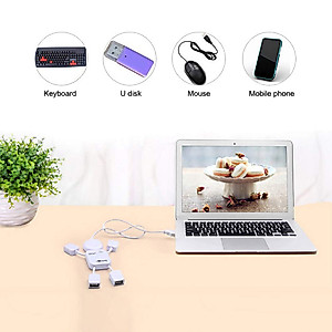 Trusway Portable USB Multiport Cartoon Human-Shaped with 4 Ports 480Mbps USB 2.0 Expansion Hub Splitter Adapter Compatible with PC Laptop Computer White