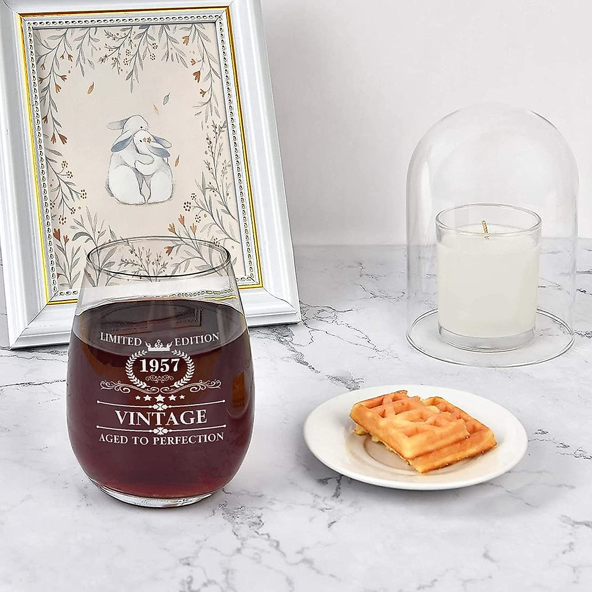 1957 Vintage Wine Glass Funny Birthday Gifts for Men Women - 11 oz Stemless Wine Glass - Ideas for Mom Dad Birthday Anniversary