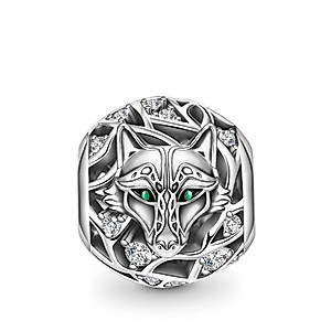 GNOCE Wolf Charm Bead 925 Sterling Silver Inlaid with Crystal Zircon Stons Jewelry Gift For Women Wife Fit Bracelets/Necklace
