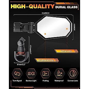 BraveWAY UTV Side Mirrors with Lights, Fit All 1.5-2.5" Roll Bar Cage, Amber White Green Three-color 3 Modes ATV/UTV Off Road Lighted Rear View Mirror Light with UTV ATV Polaris RZR Ranger