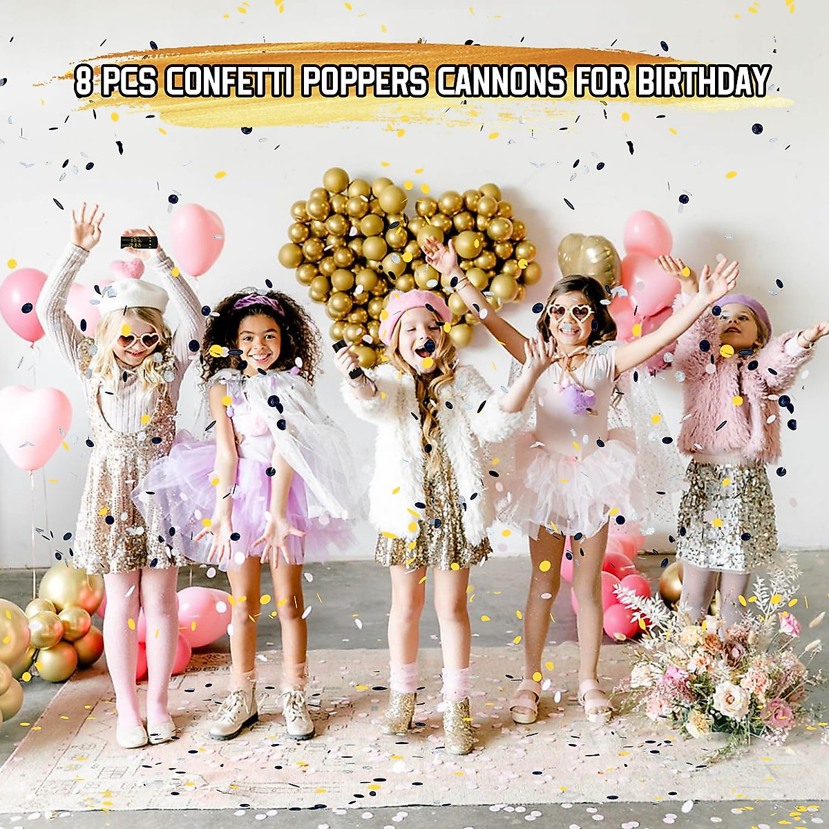 Confetti Poppers Party Cannon 8pcs Small Party Poppers Confetti Cannon for Wedding Birthday Graduation Baby Shower Anniversary Christmas New Year's Party Celebrations Supplies Paper Poppers for Kids