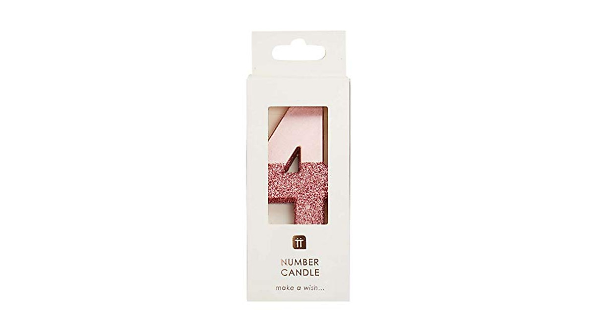 Rose Gold Glitter Number 4 Candle for 40th Birthday & Milestones