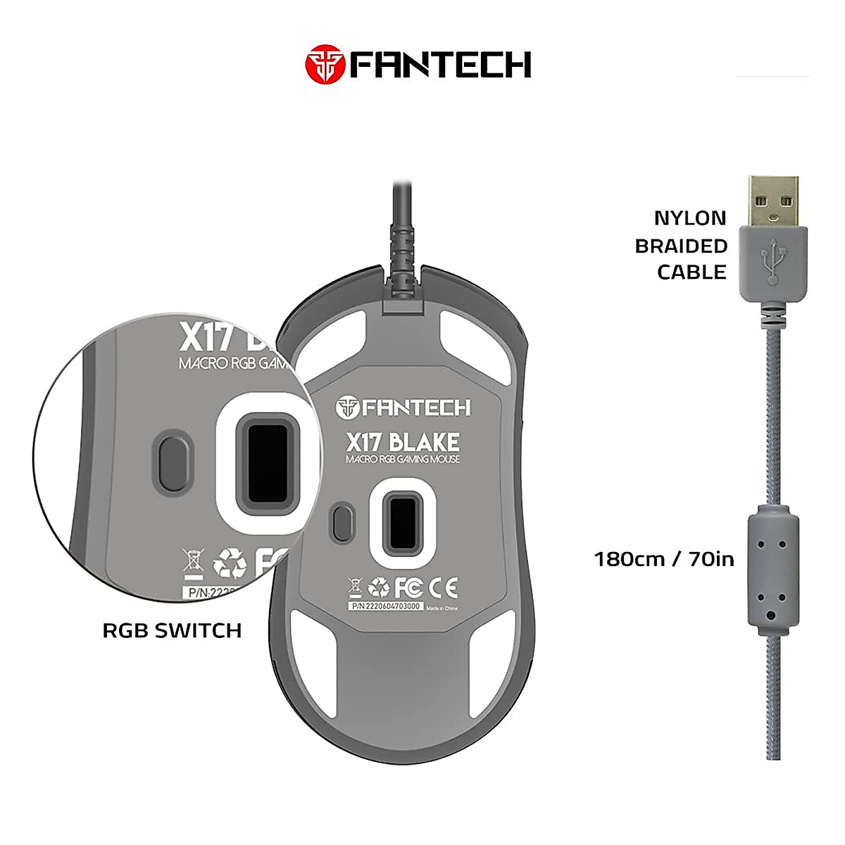 FANTECH Blake X17 Advanced Wired Gaming Mouse, 16.8 Million RGB Color Backlit, 10,000 DPI Optical Sensor, 7 Programmable Buttons, for Right or Left Hand Use, Pink (Sakura Edition)