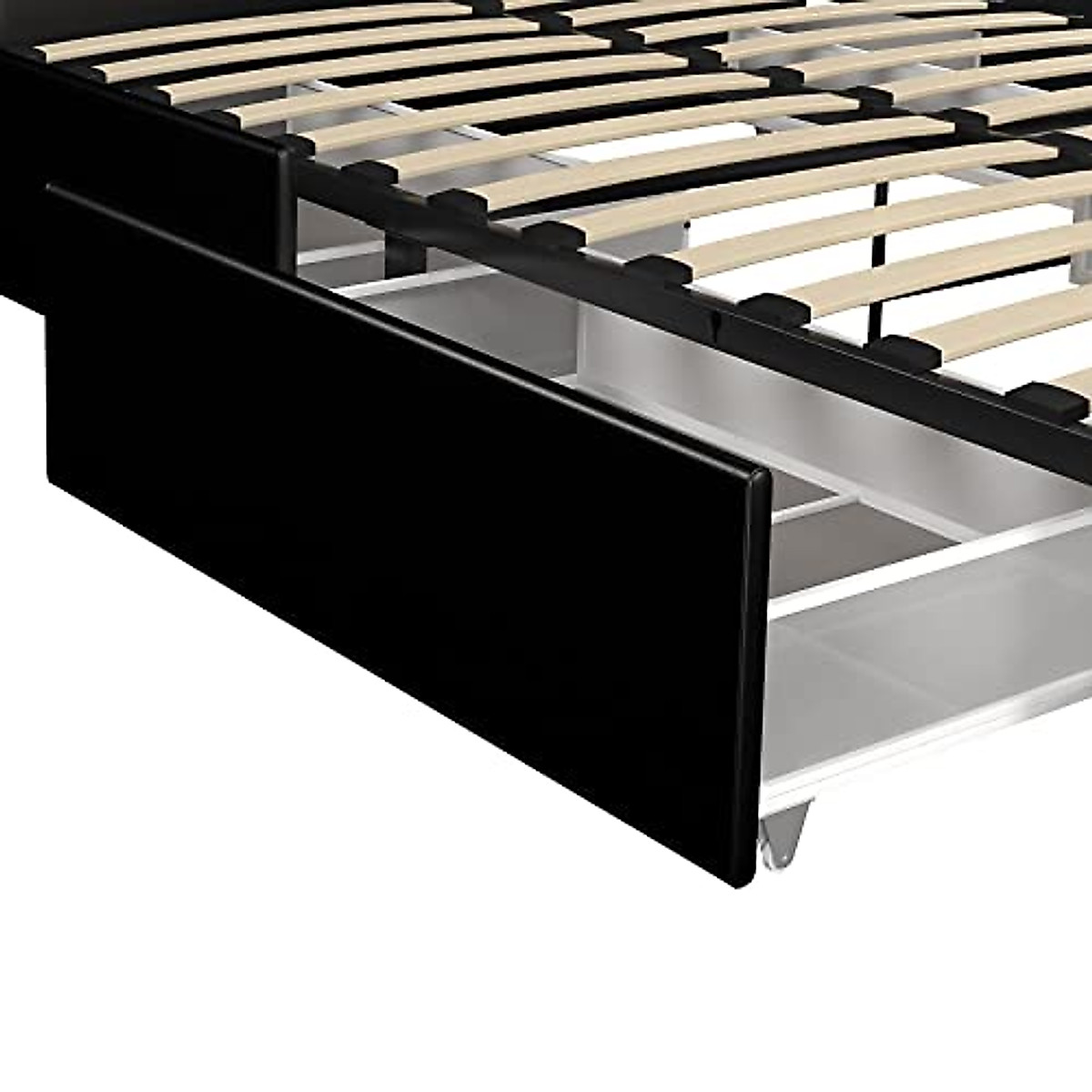 DHP Dakota Upholstered Platform Bed with Underbed Storage Drawers and Diamond Button Tufted Headboard and Footboard, No Box Spring Needed, Queen, Black Faux Leather