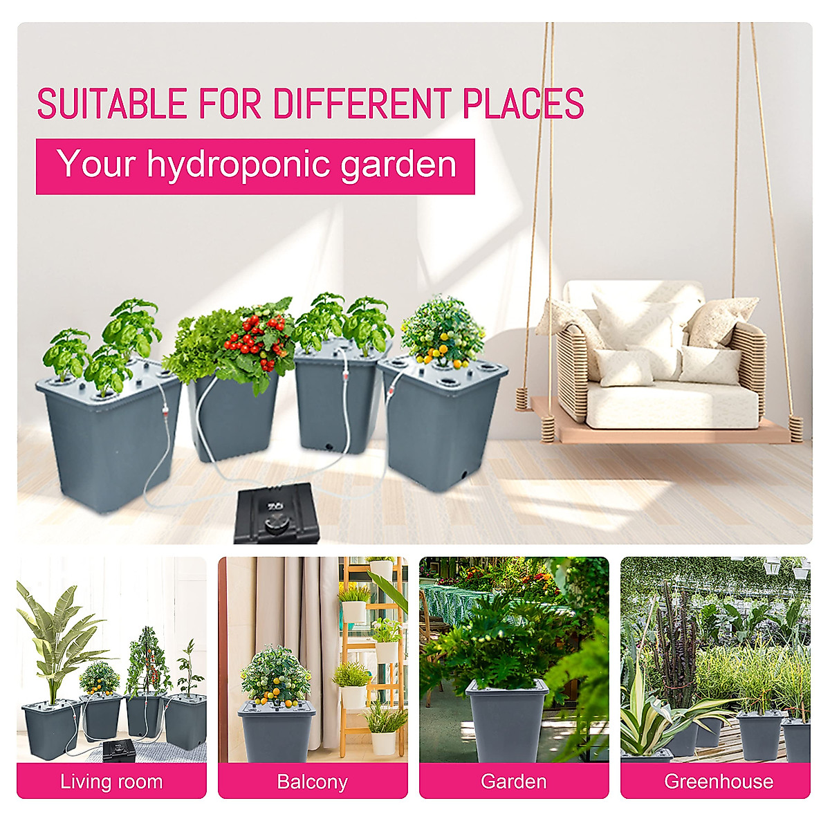 Lawnful 4 Hydroponic Buckets Kit for Plants, Hydroponics Growing System for Herbs/Tomato/Vegetables, DWC System with Air Pump & Germination Tray (Complete Indoor Hydroponic Gardening Supplies)