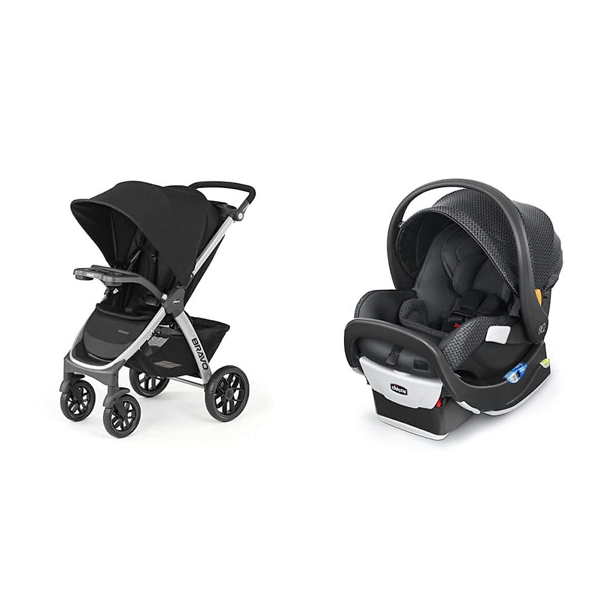 Chicco Bravo Quick-Fold Stroller - Black | Black & Fit2 Infant & -Toddler Car Seat - Venture | Grey