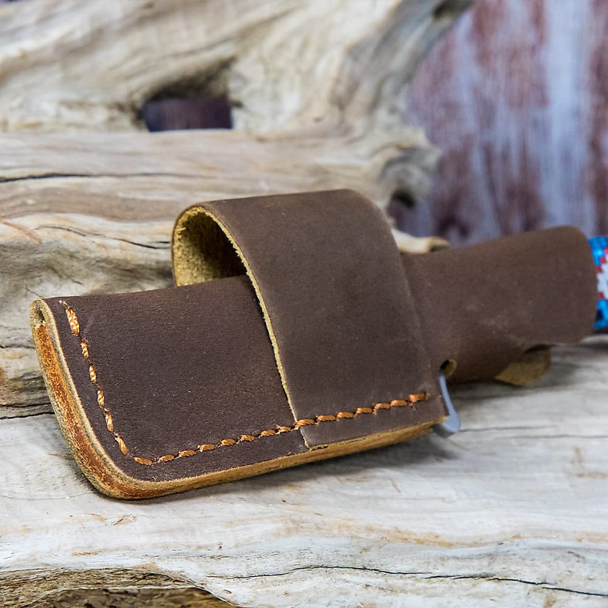 WHISKEY BENT HAT CO. Bullcutter Fixed Blade Knife 440C Stainless Steel 2.5" Blade w/Leather Sheath (Sky Bead)