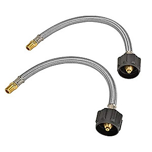 only fire 2pcs 1/4" Male NPT RV Propane Hose 12inch Stainless Braid Pigtail Hose Connector with Type 1 Connection