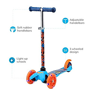 Hot Wheels Self Balancing Kick Scooter with Light Up Wheels, Extra Wide Deck, 3 Wheel Platform, Foot Activated Brake, 75 lbs Limit, Kids & Toddlers Girls or Boys, for Ages 3 and Up