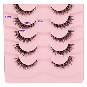 Gmagictobo Natural Lashes Short Wispy Cat Eye False Eyelashes Clear Band Fake Eyelashes Pack 7 Pairs Soft Strips Fake Eye Lashes