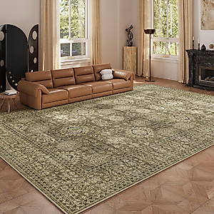 HOMBYS 9x12ft Vintage Floral Medallion Area Rug for Living Room Bedroom, Large Boho Floor Carpet for Indoor Dining Room, Traditional Home Deco, Coffee, Machine Washable