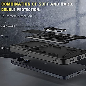 Dretal Oneplus Nord N20 5G Case with Stand Kickstand Ring and Camera Cover with Tempered Glass Screen Protector, Military Grade Shockproof Protective Cover for Oneplus Nord N20 5G (TC-Black)