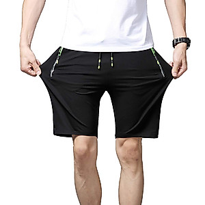 Tansozer Men's Casual Shorts Elastic Waist Comfy Workout Shorts Drawstring Summer Jogger Shorts with Zipper Pockets (Black, Large)
