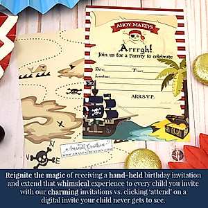 Amanda Creation Pirate Treasure Map Birthday Party Fill in Invitations set of 20 with envelopes