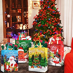 SULOLI 12 Pack Large Christmas Tote Bags with Handles, Reusable Gift Bag Non-Woven Grocery Shopping Totes for Holiday Xmas Party Supplies