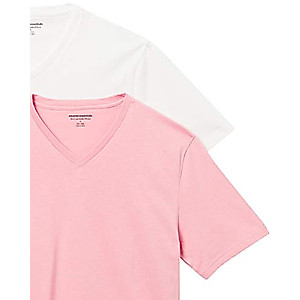 Amazon Essentials Men's Slim-Fit Short-Sleeve V-Neck T-Shirt, Pack of 2, Light Pink/White, X-Large