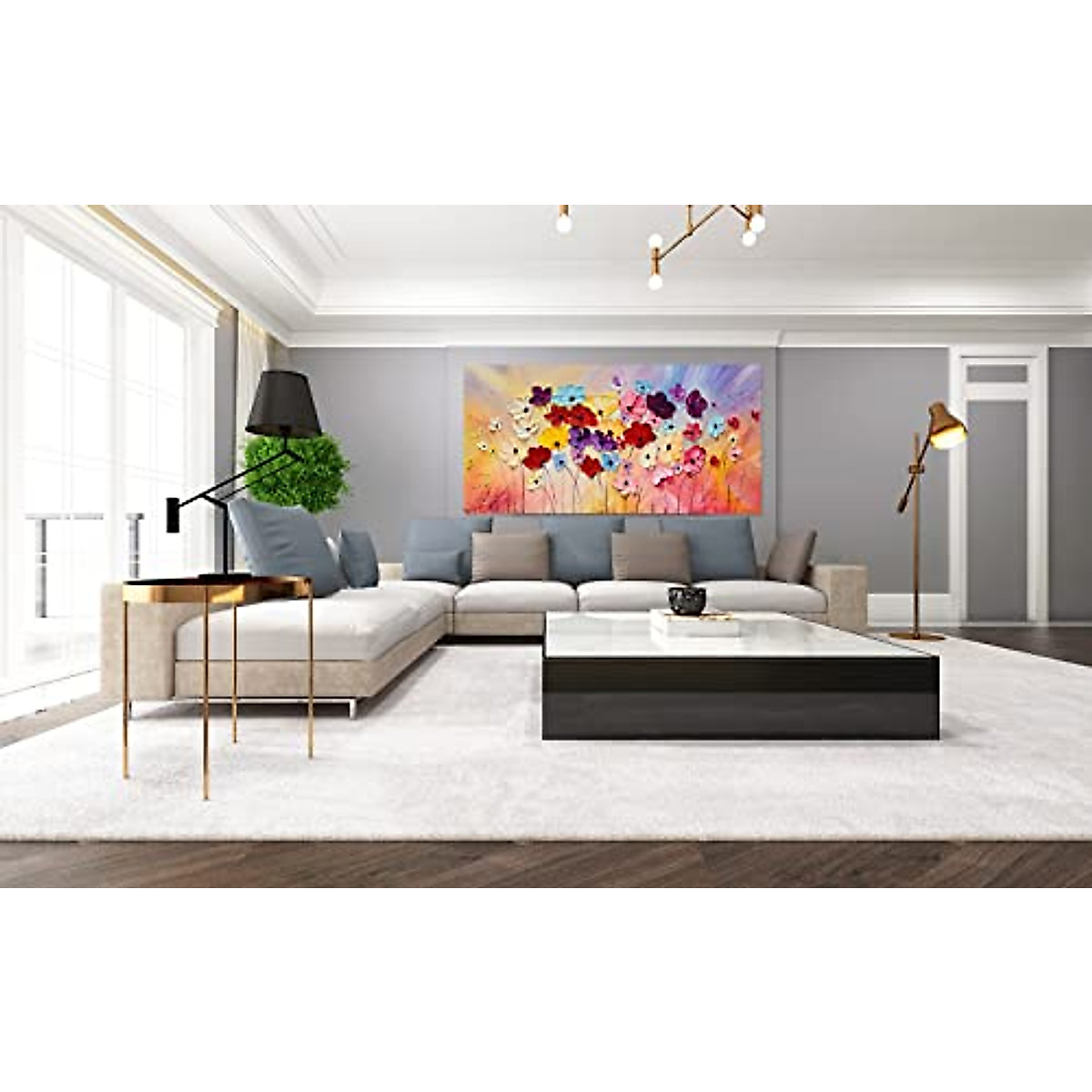 SYGALLERIER Colorful Floral Canvas Wall Art Hand Painted 3D Flower Artwork Frameds Modern Abstract Landscape Painting Textured Flower Pictures for Living Room Bedroom Bathroom Decor