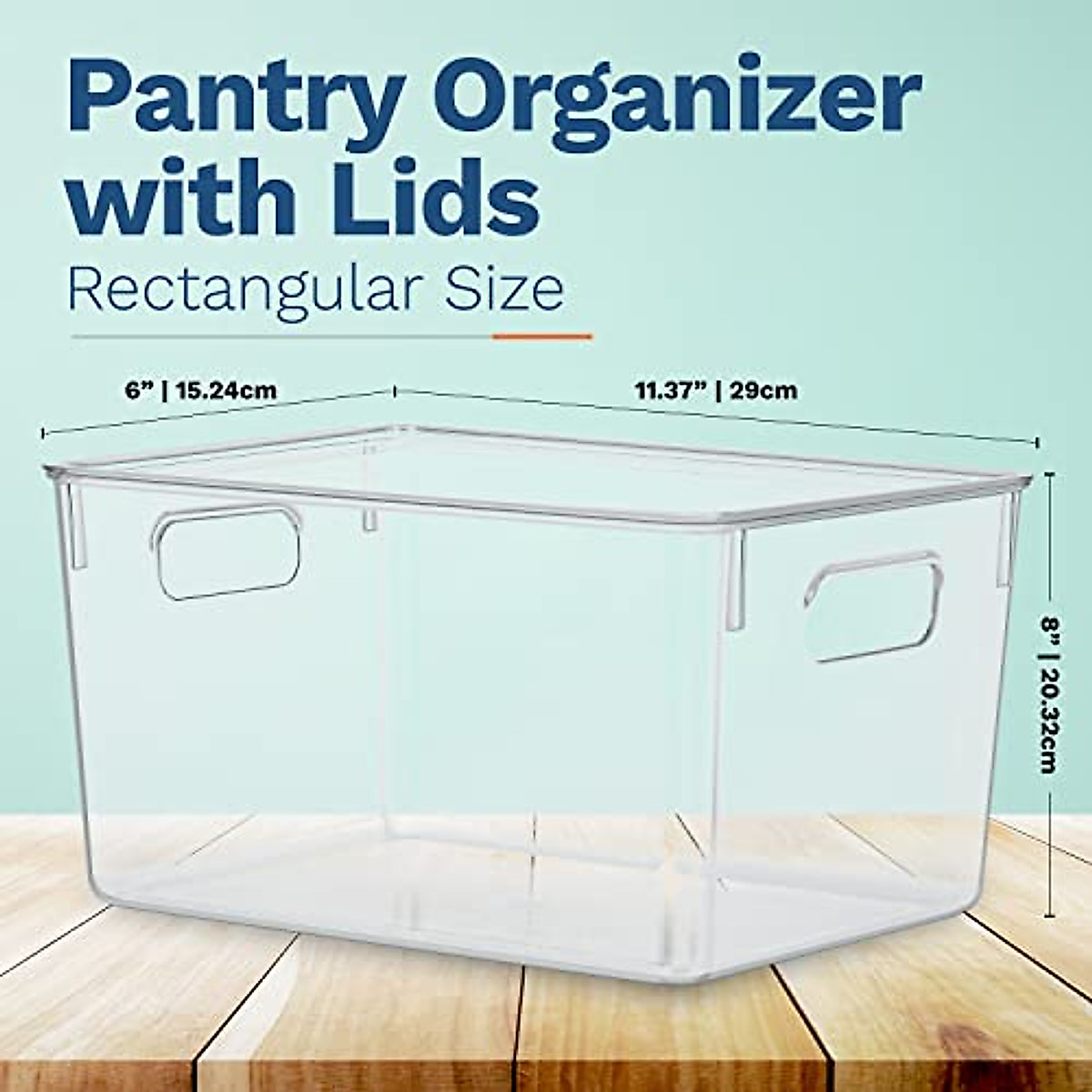 Homeries Pantry Organization And Storage bins With Lids, for Refrigerator, Freezer, Bedroom & Bathroom Shelves - 11.37"x8"x6.25" Large Stackable Clear Plastic Storage Bins for Kitchen Items,