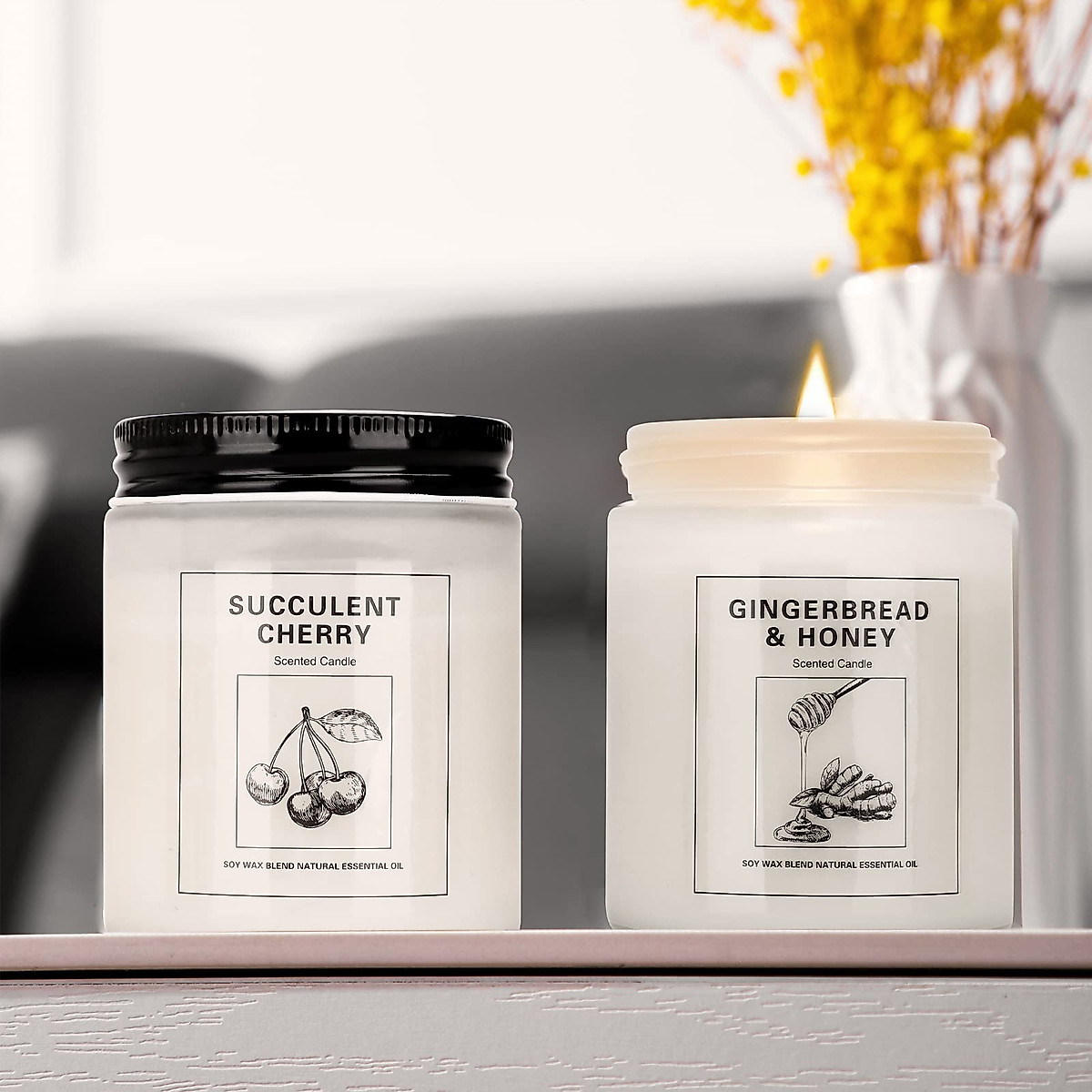 Gingerbread and Black Cherry Scented Candles Set, 2 Pack 7.2 oz Soy Candles for Home Scented, Aromatherapy Candle Set with Strongly Fragrance, Gifts for Women, Mom, Valentines Day Gifts